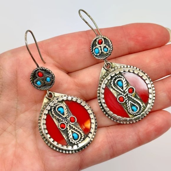 Jewelry | Red Earrings Glass Afghan Middle Eastern Boho Kuchi Nomadic ...